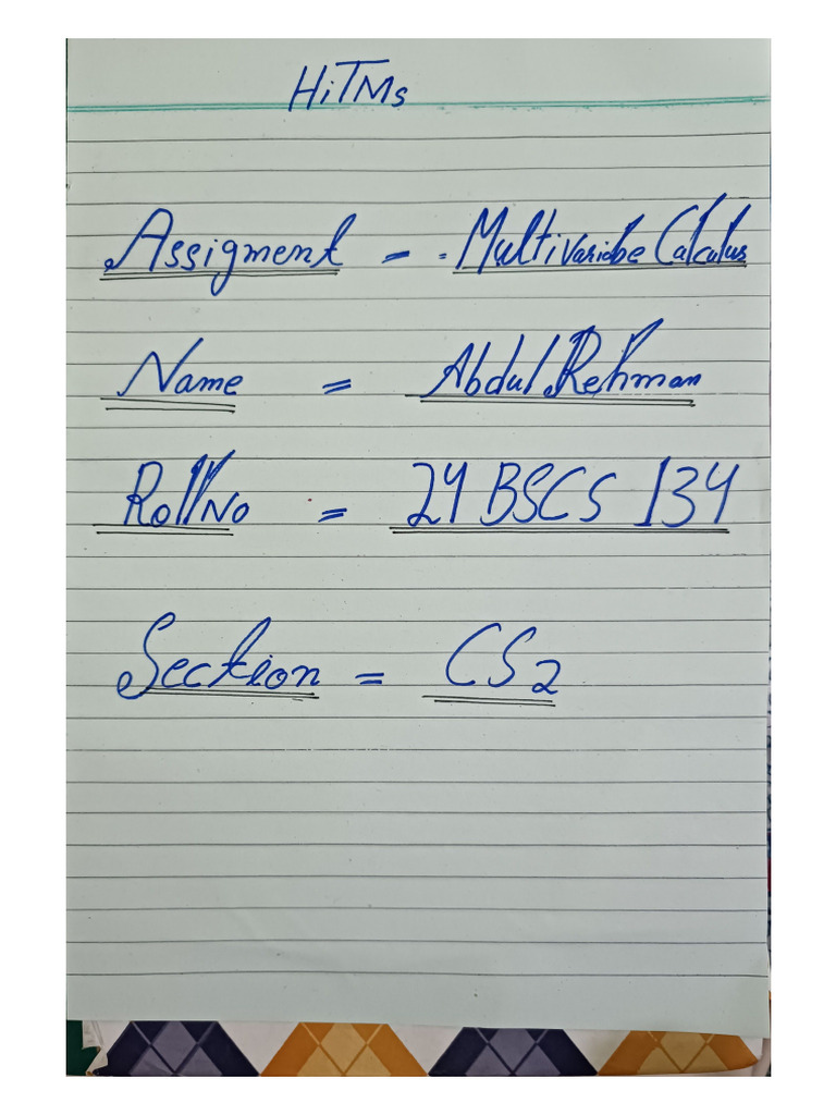 Assignment Multi Variable Calculus Pdf