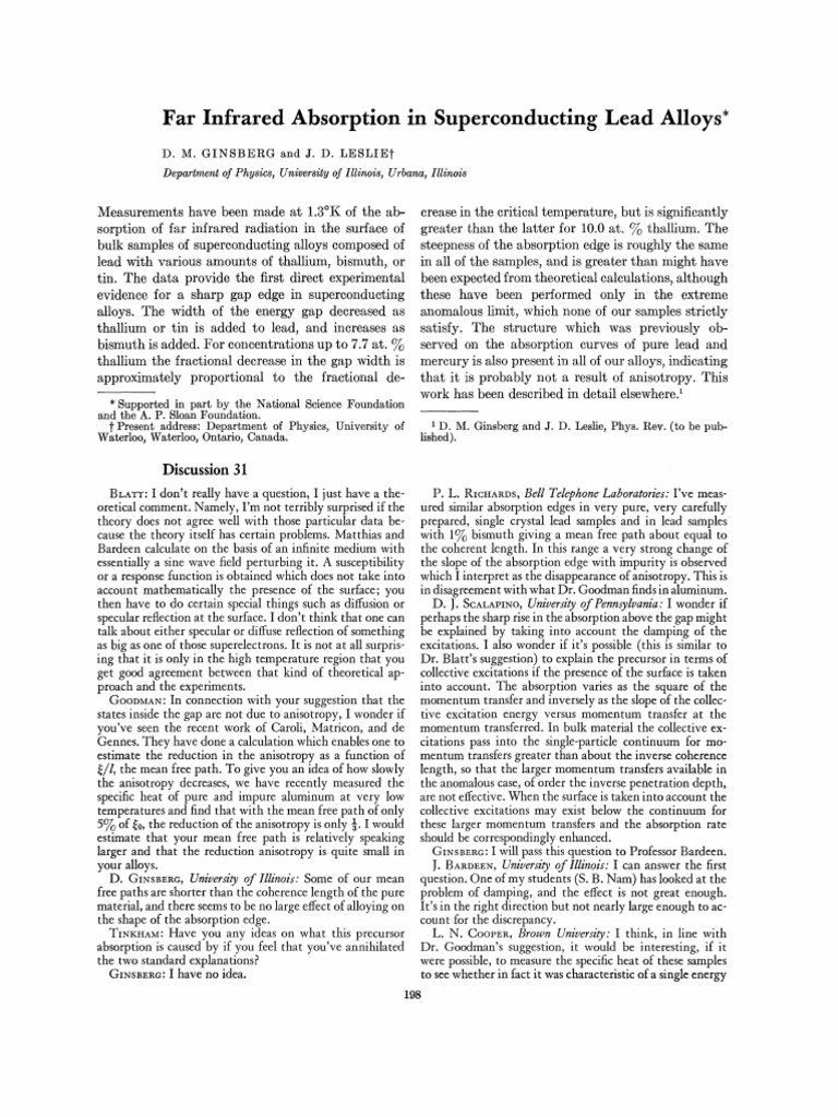 Far Infrared Absorption in Lead Alloys | PDF | Superconductivity ...