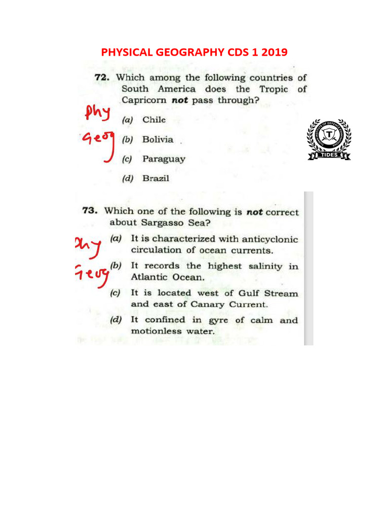 GEOGRAPHY PHYSICAL CDS 2019 2023 - Opt | PDF