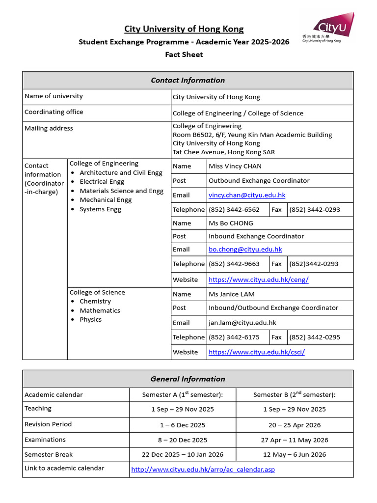 CityU Exchange Programme 2025-2026 Guide | PDF | Cost Of Living | Insurance