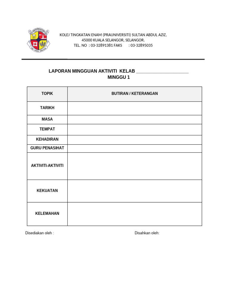 Template Laporan Kelab | PDF
