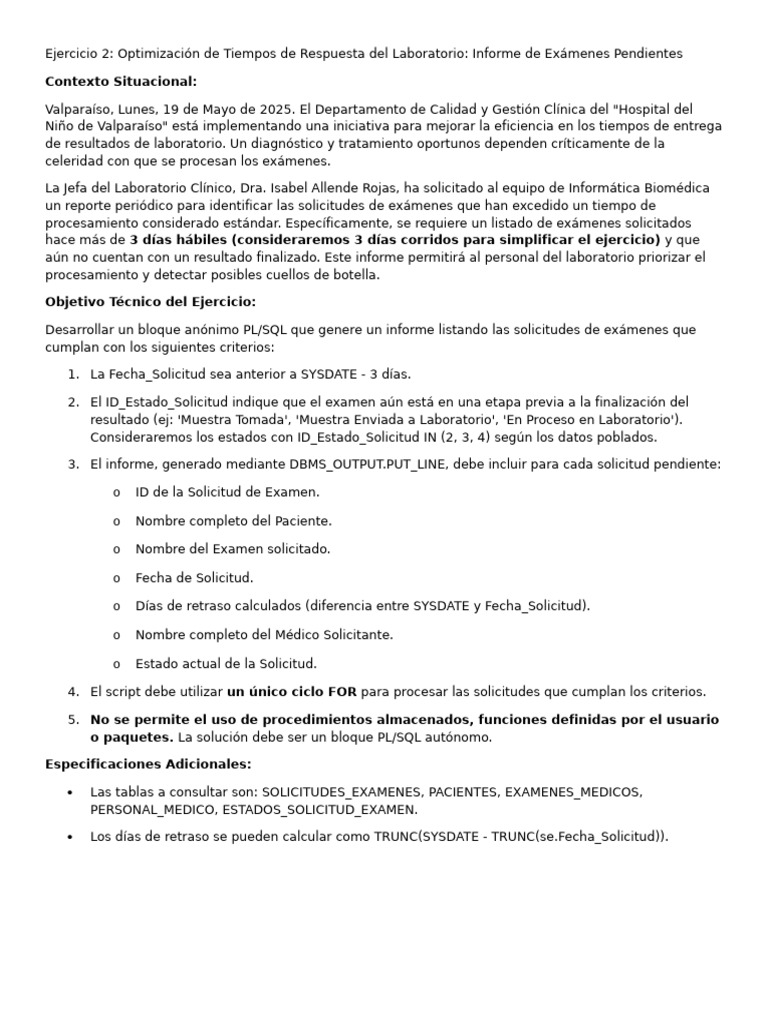 Ejercicio 2 Hospital | PDF | Pl / Sql | Laboratorios