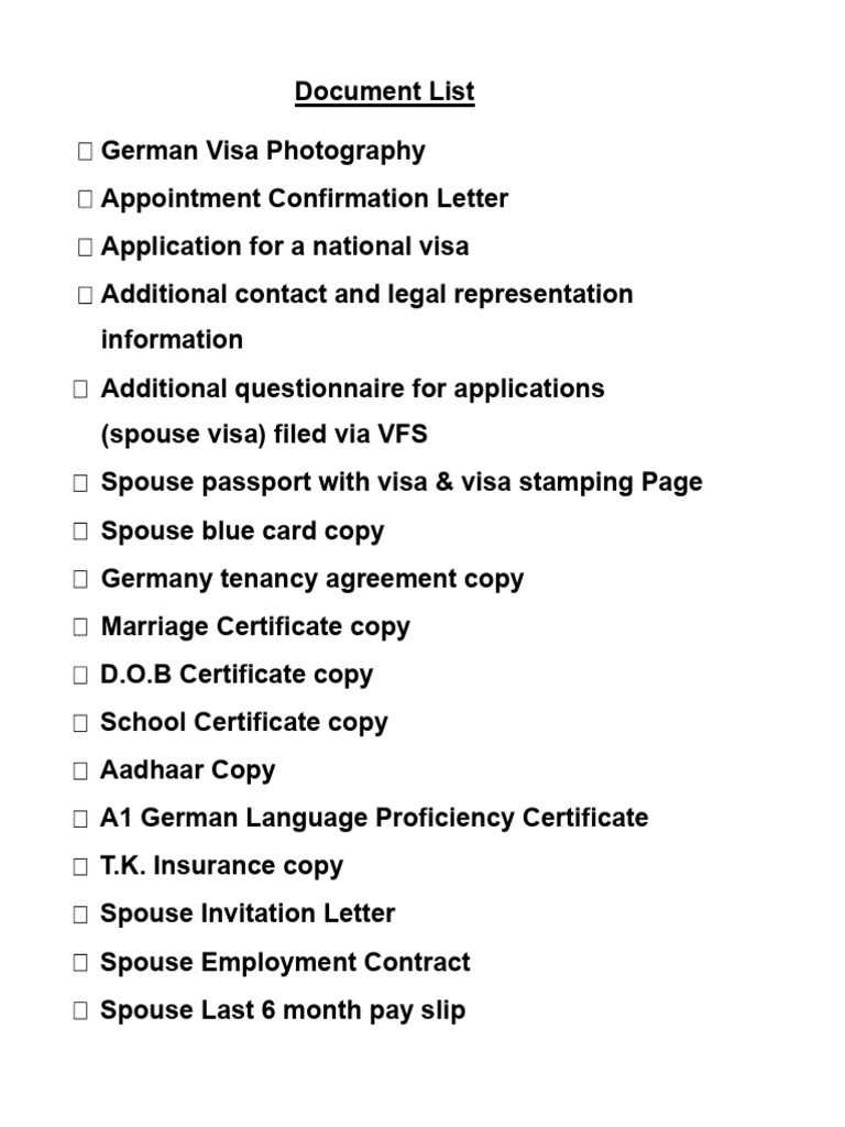 Document Checklist For German Visa | PDF