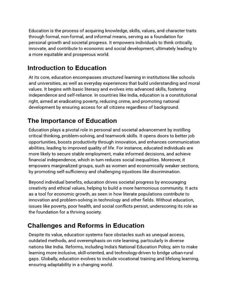 Introduction To Education | PDF