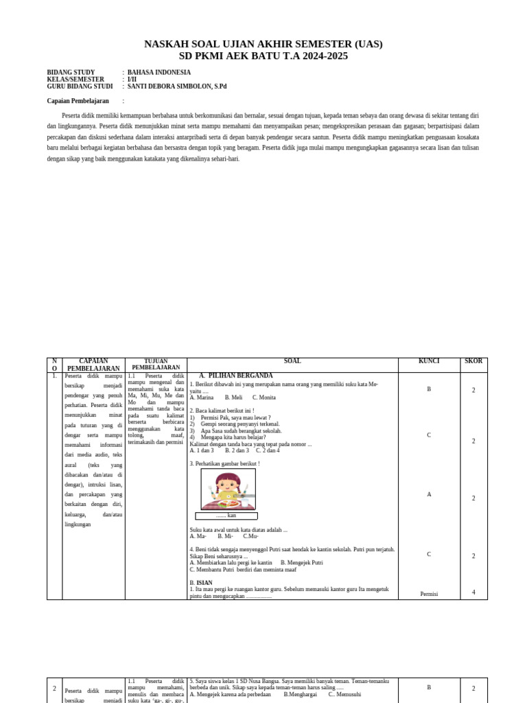 Analisis Uas B.indoo Kelas 1 Genap | PDF