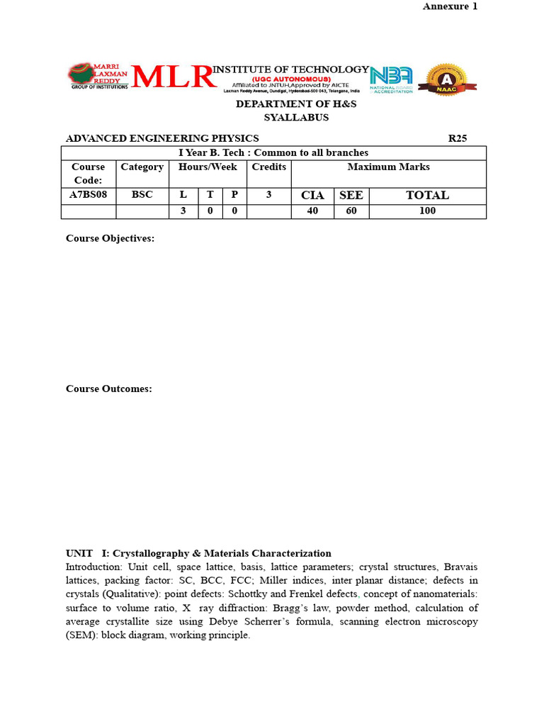 R25 Theory Syllabus | PDF | Crystal Structure | Quantum Mechanics