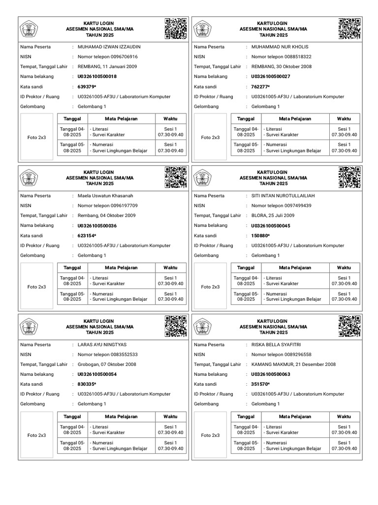 Kartu Login ANBK 2025 | PDF