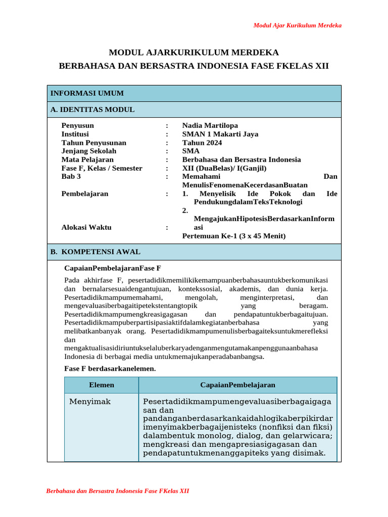 Modul Ajar Bab 3 Memahami Dan Menulis Fenomena Kecerdasan Buatan | PDF
