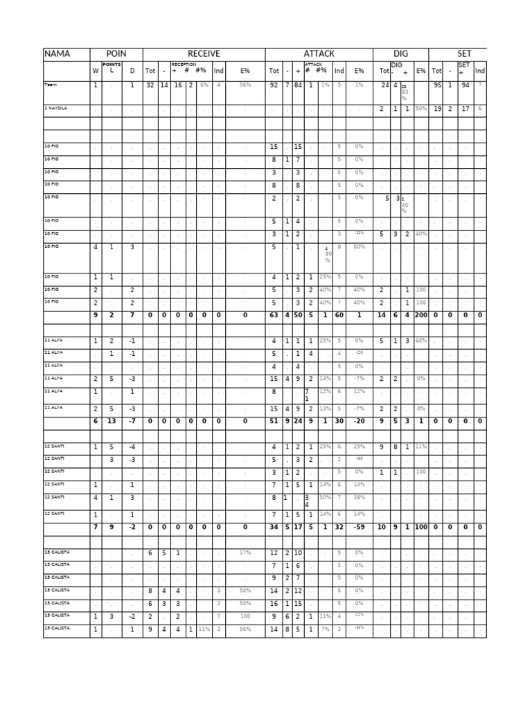 Volleyball Match Statistics Summary | PDF