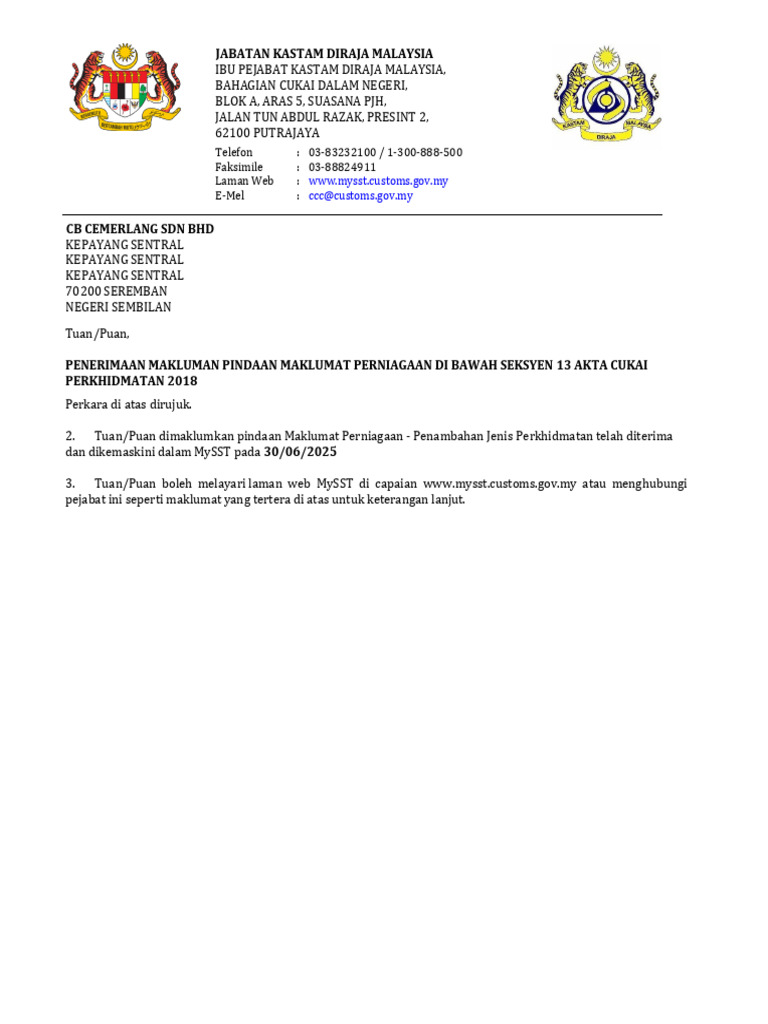 Service Type Notice Letter | PDF