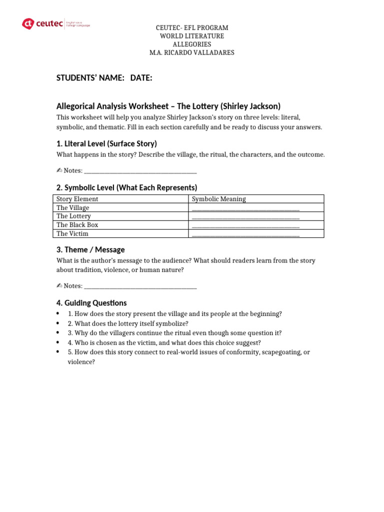 Allegorical Analysis of "The Lottery" | PDF