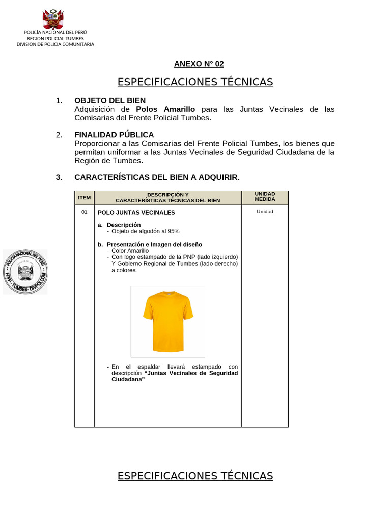 Especificaciones de Uniformes para Juntas Vecinales | PDF | Policía | Seguridad nacional