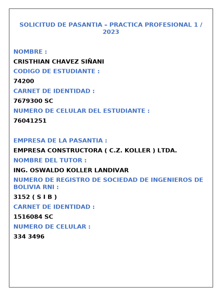 Solicitud de Pasantia | PDF