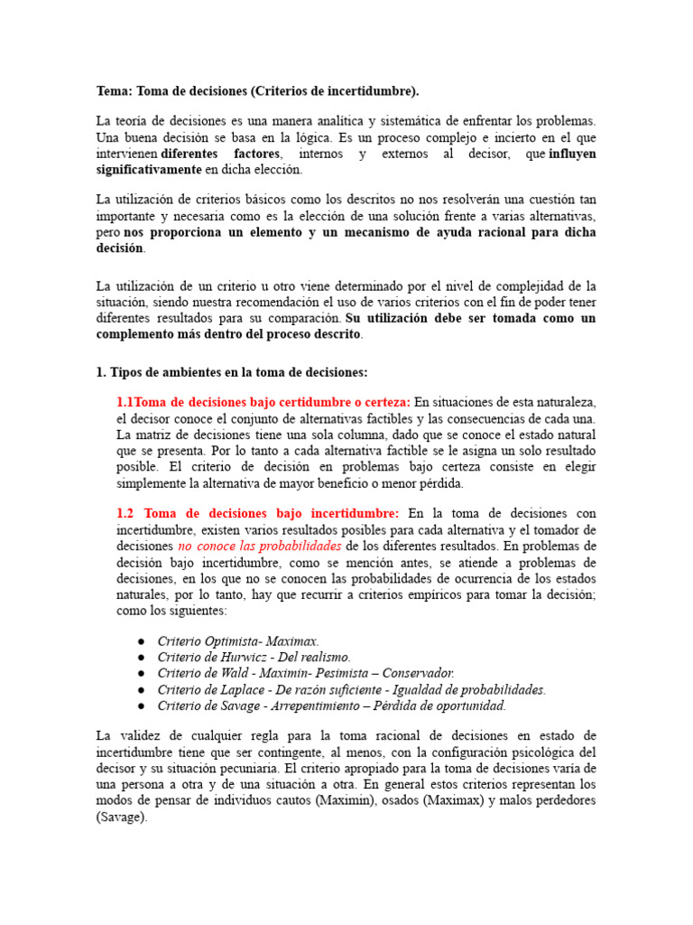 Criterios para la Toma de Decisiones | PDF | Toma de decisiones