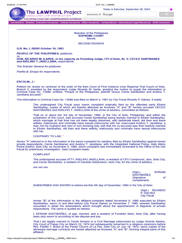 Supreme Court Ruling on Adultery Case | PDF | Complaint | Adultery