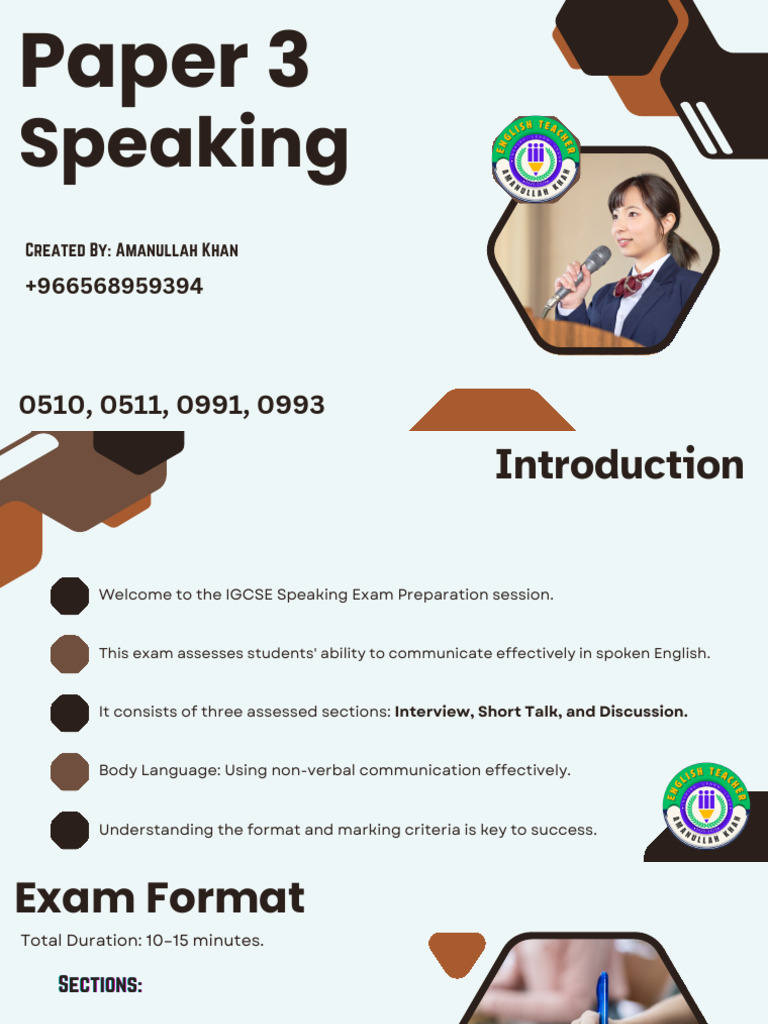 IGCSE Speaking Exam Prep Guide | PDF | Question | Fluency