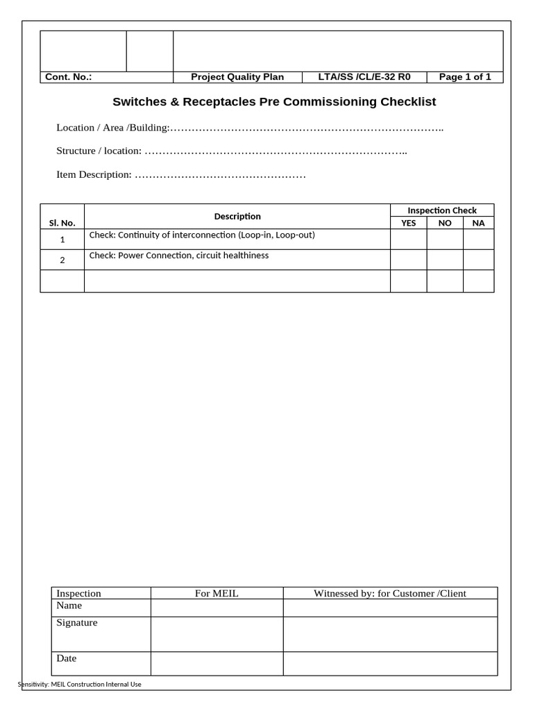 E 32-Switches Pre Commissioning Checklist | PDF