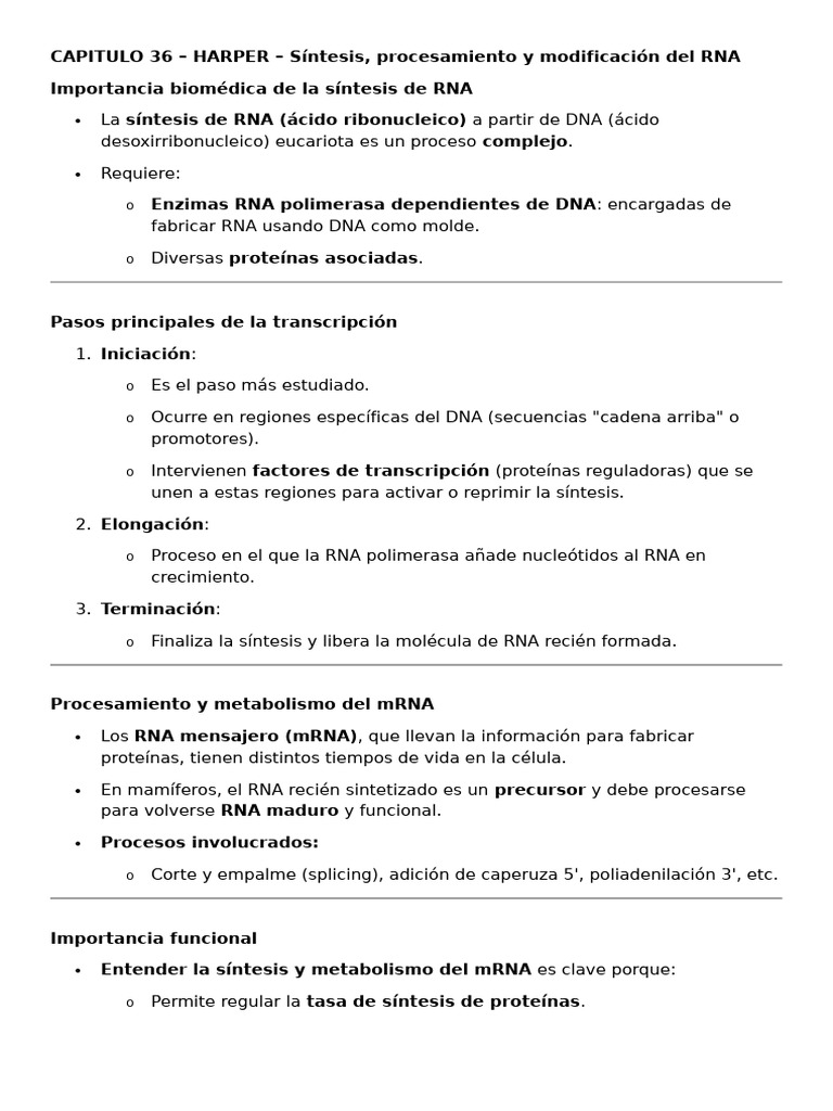 Síntesis y Procesamiento del RNA en Células Eucariotas | PDF | Rna ...