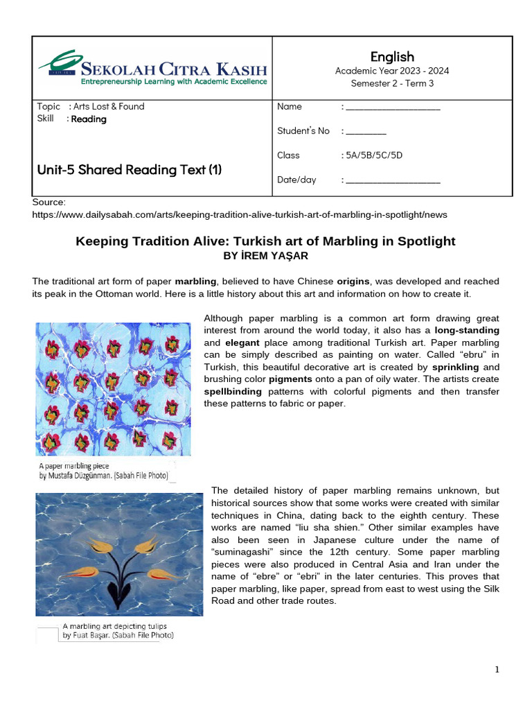 Unit-5 Shared Reading Text (1) | PDF | Decorative Arts | Artistic ...