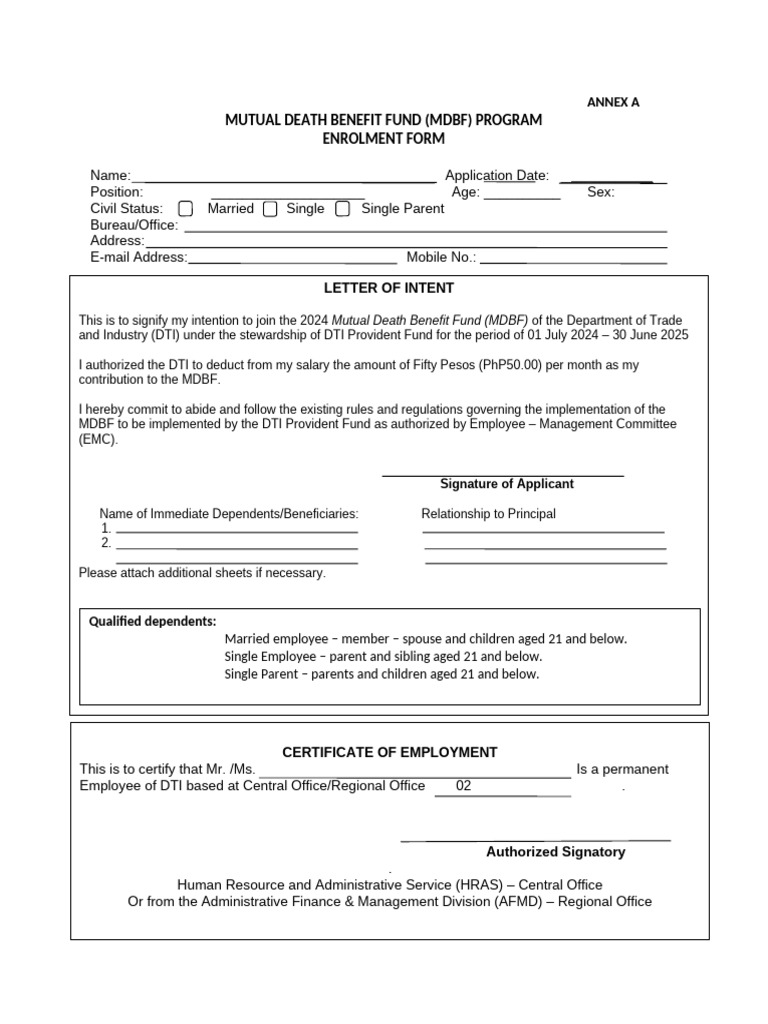 MDBF Program Enrolment Form 2024 | PDF