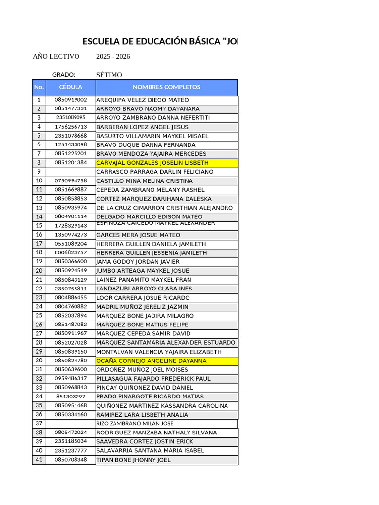 Cuadro Notas 2025 Séptimo | PDF