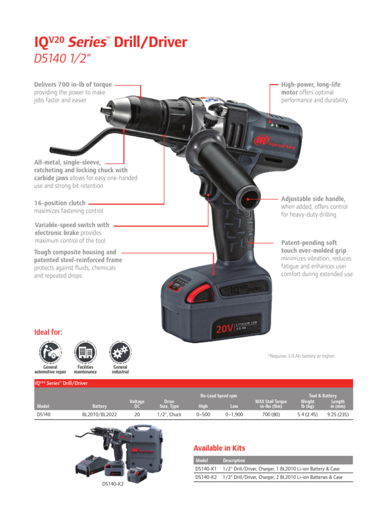 IQV20 Series 1/2" Drill/Driver Overview | PDF | Drill | Battery Charger