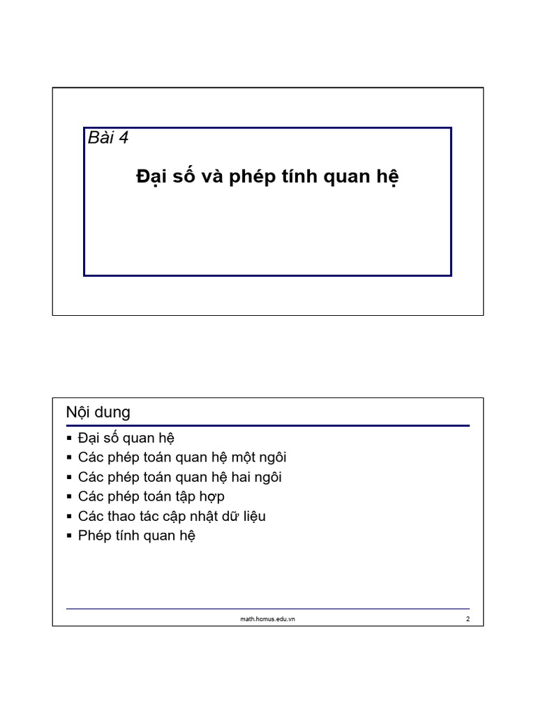 Bài 04 - Đại Số Và Phép Tính Quan Hệ | PDF