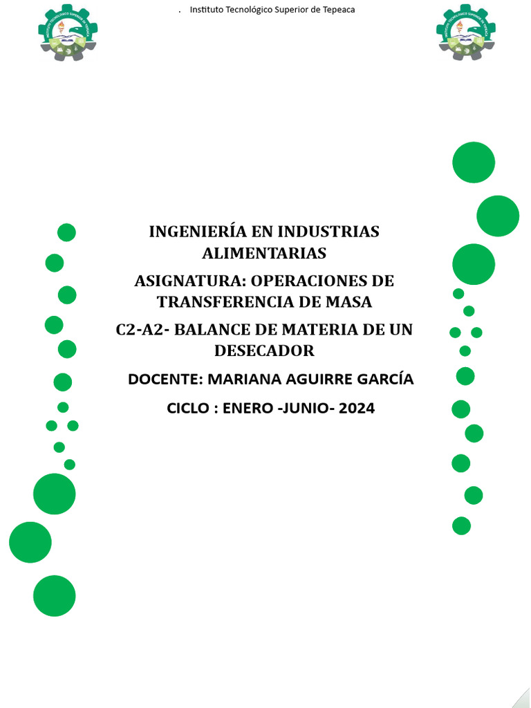 Balance de Materia de Un Desecador - OTM | PDF