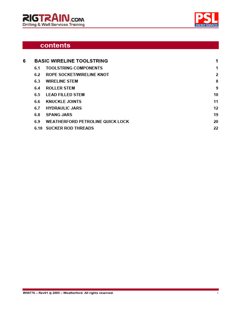w50776 - Rev02 - Section06 - Basic Wireline Toolstring Unlock | PDF | Mechanical Engineering