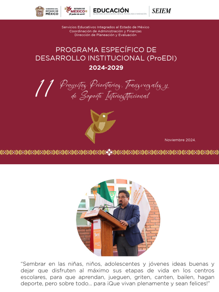ProEDI 2024-2029: Desarrollo Institucional SEIEM | PDF | Educación de ...