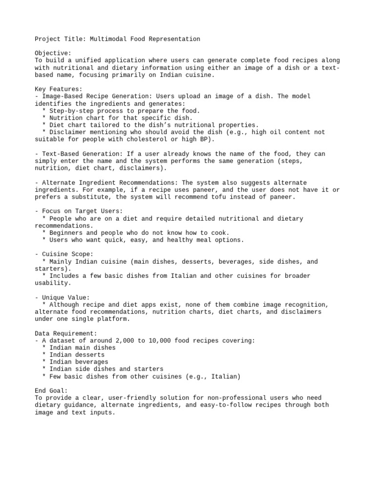 Multimodal Food Project Plan | PDF