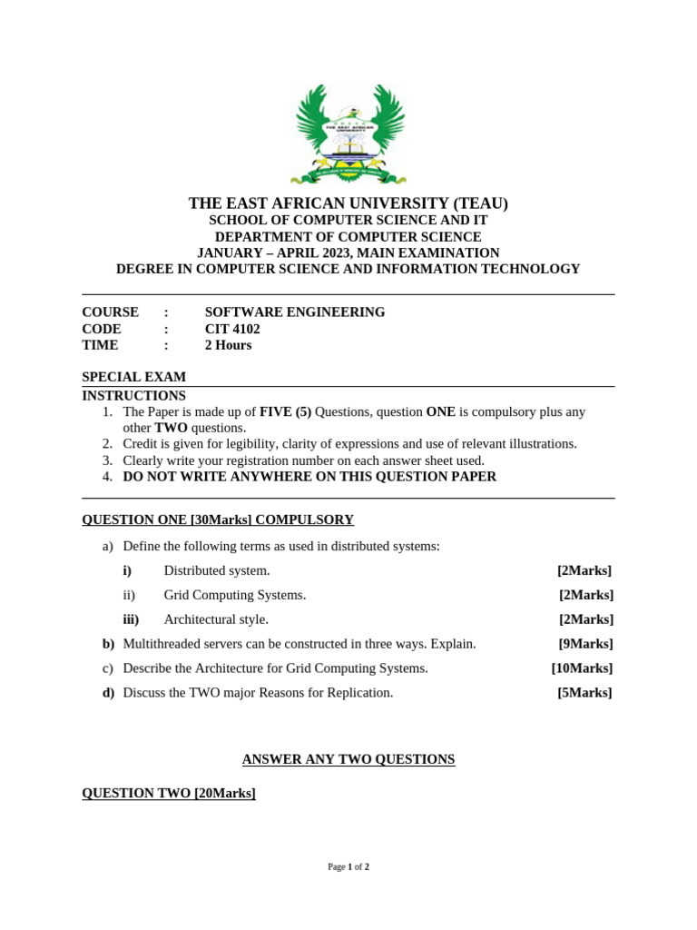 TEAU Software Engineering Exam 2023 | PDF | Distributed Computing ...