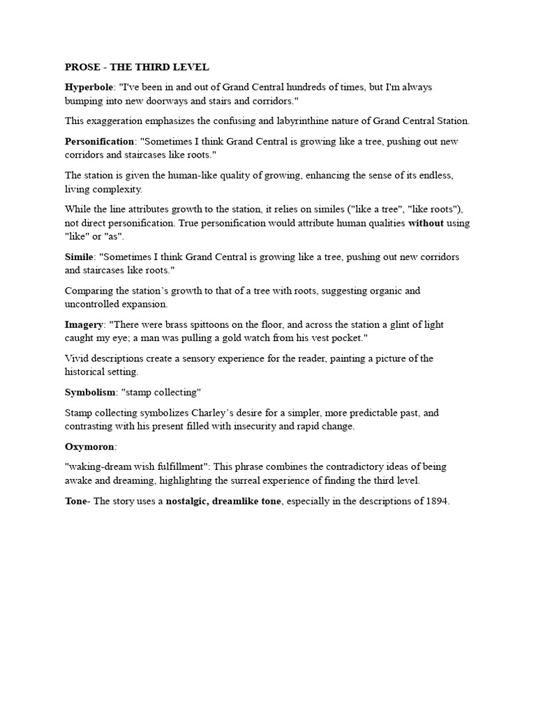 Literary Devices in "The Third Level" | PDF