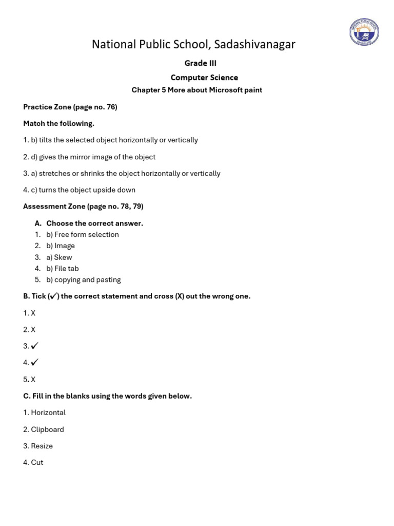 MS Paint Concepts for Grade 3 | PDF