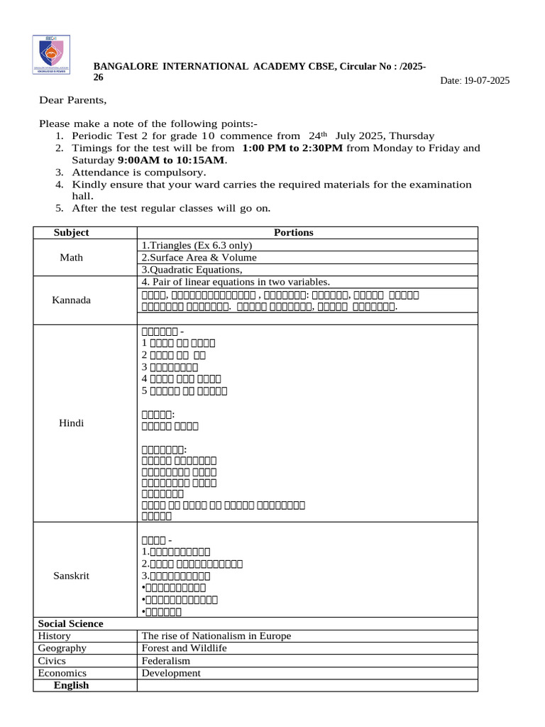 2nd Periodic Test Schedule 2025 | PDF