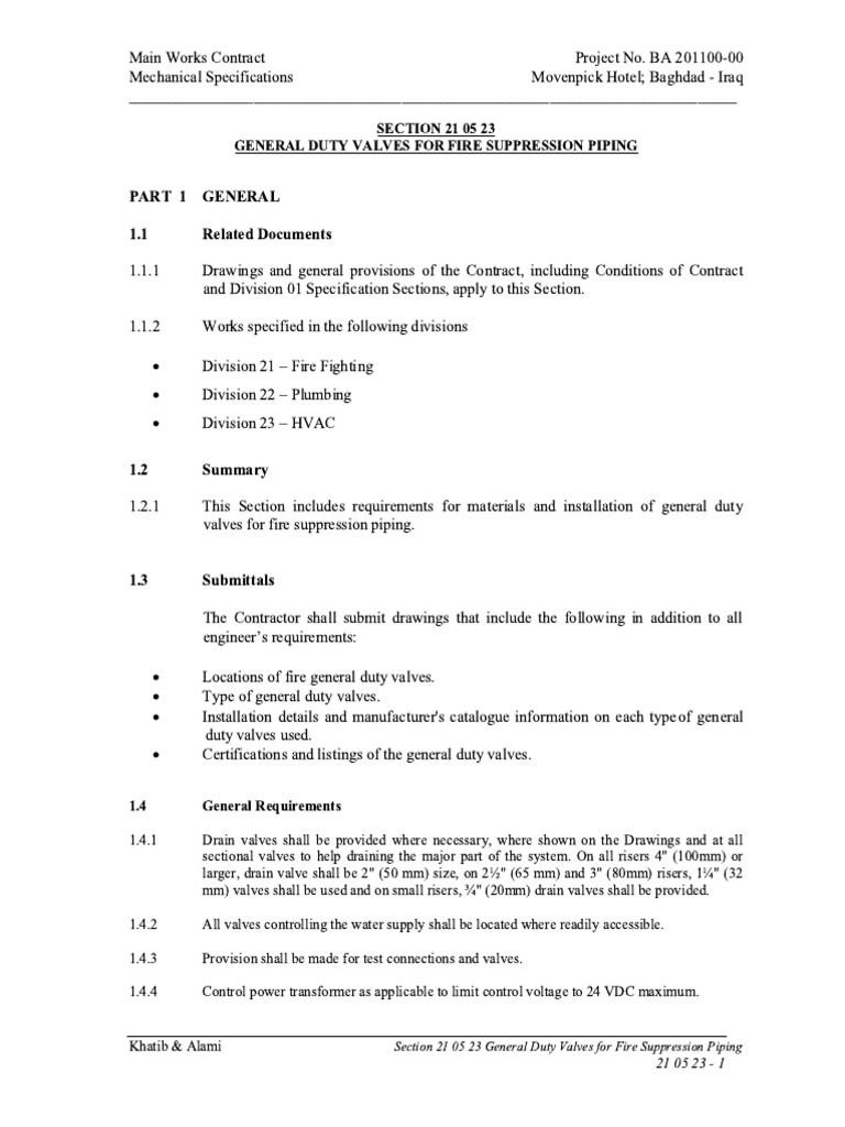 Section 21 05 23 General Duty Valves For Fire Suppression Piping | PDF