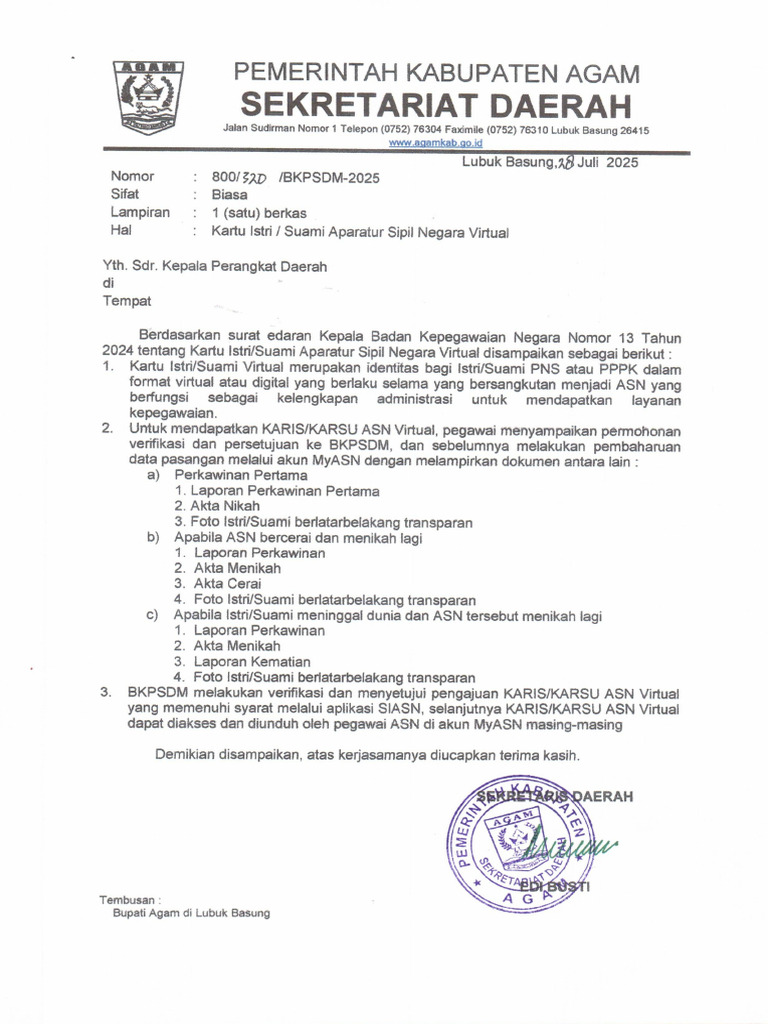 Surat Karis Karsu Asn Virtual | PDF