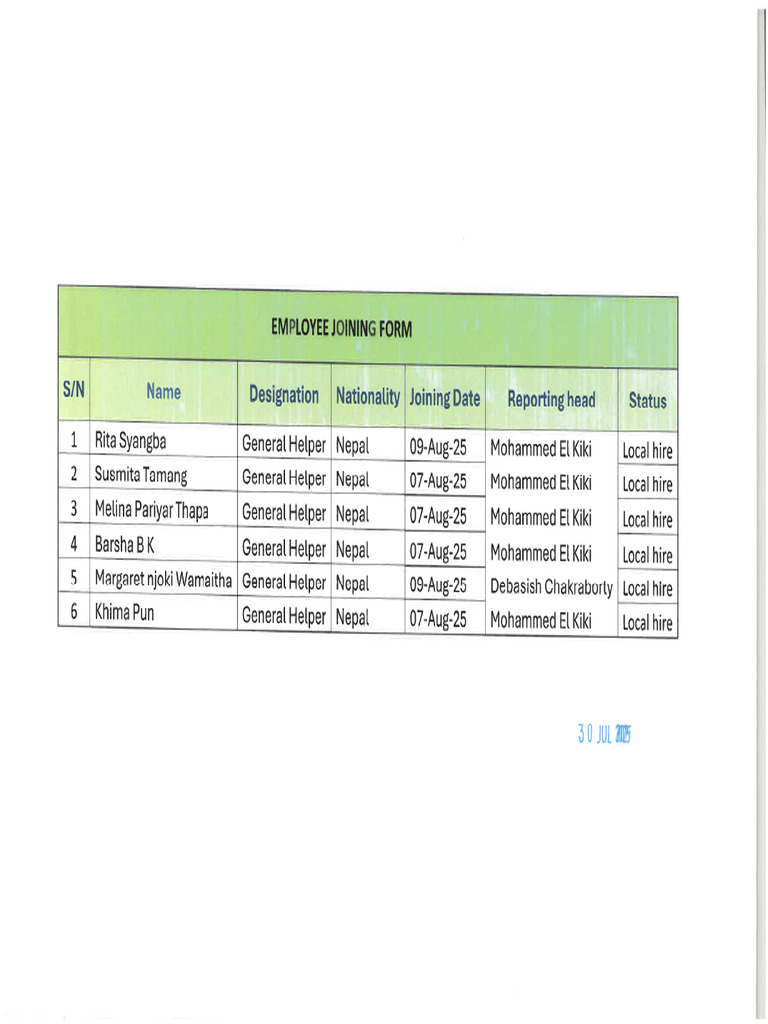 Employee Joining Form - 30 July 2025 | PDF