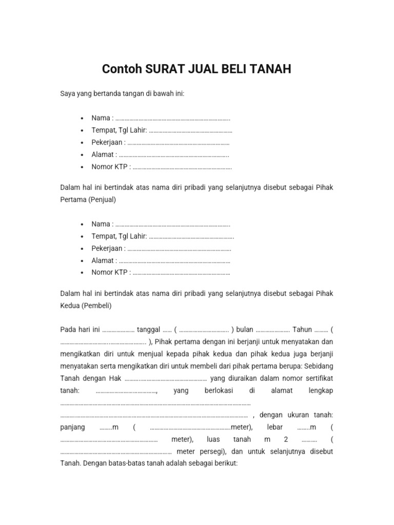 Contoh Surat Jual Beli Tanah Resmi | PDF