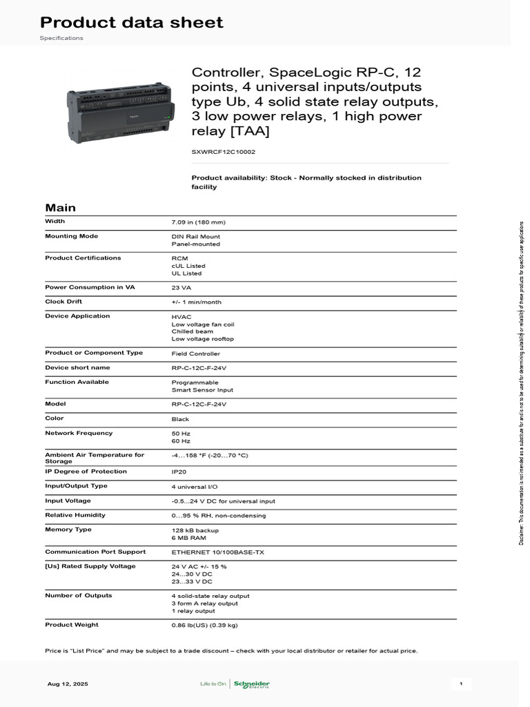 SpaceLogic RP-C Controller Overview | PDF | Relay | Direct Current