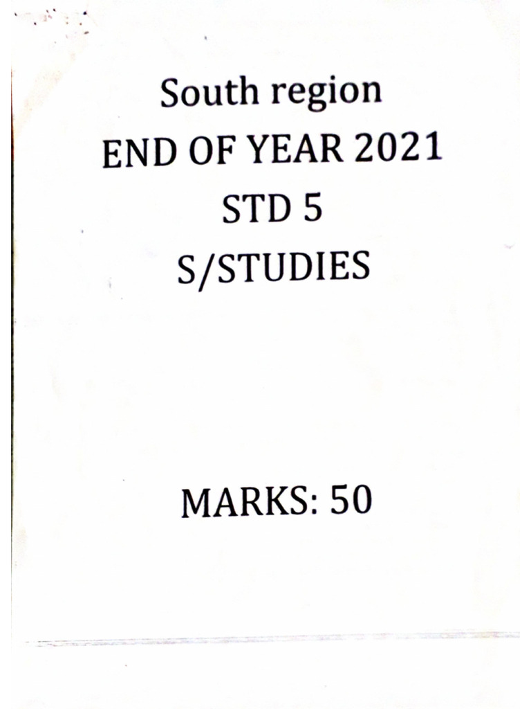 STD 5 Social Studies 2025 Revision Paper | PDF