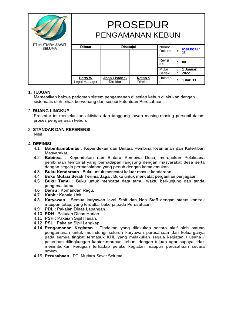 SOP PENGAMANAN KEBUN | PDF