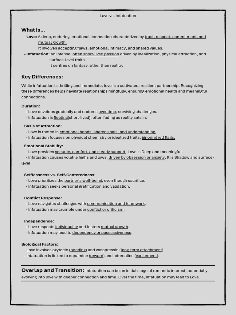 4 Vs 8 (Love Vs Infatuation) | PDF | Love | Intimate Relationships