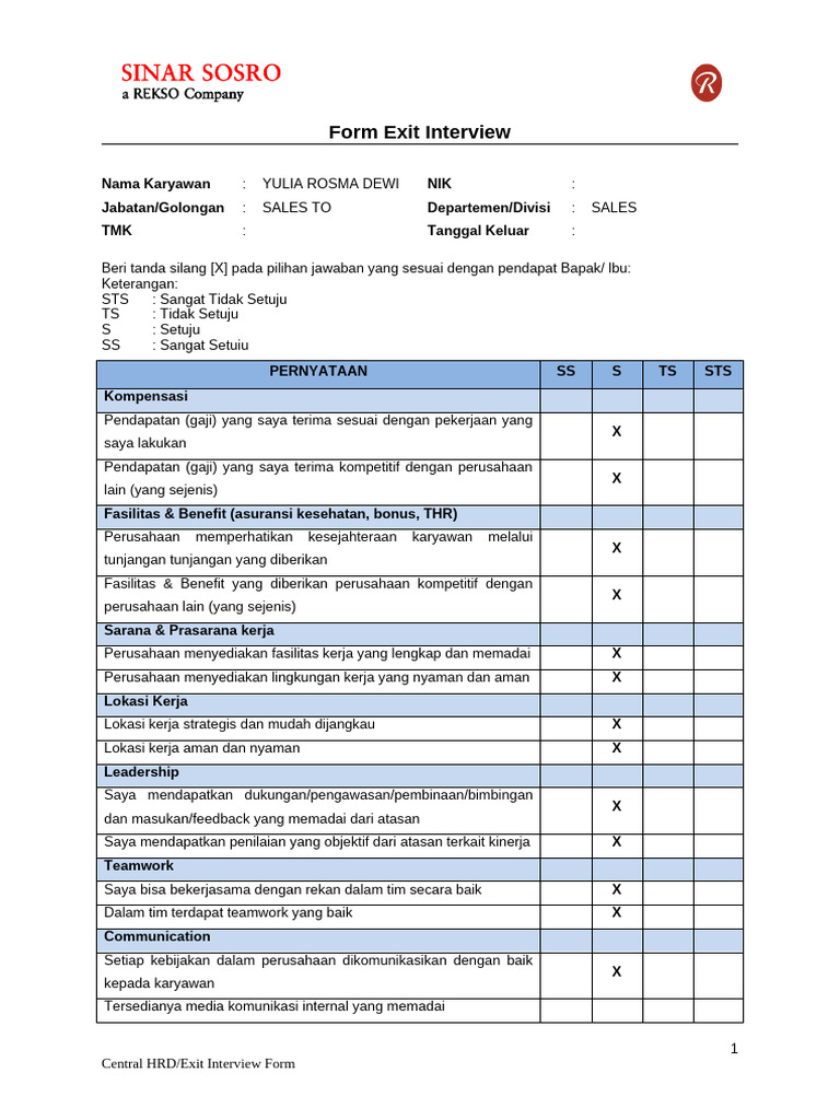 Form Exit Interview | PDF