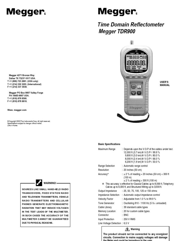 Megger TDR900 User Manual | PDF | Electrical Engineering | Electricity