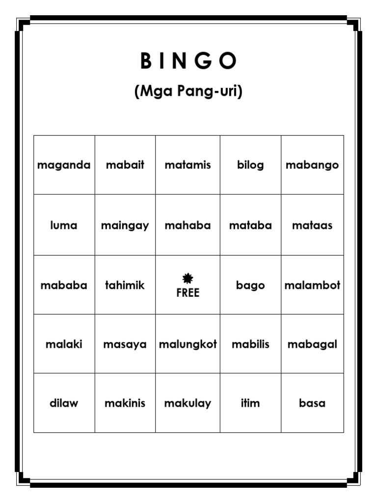 FILIPINO_Q1 PeTa - Bingo Card Template | PDF