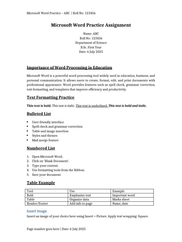 MS Word Full Practice Assignment | PDF