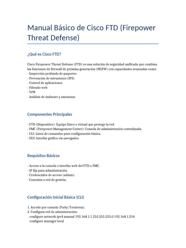 Manual Cisco FTD: Configuración y Seguridad | PDF | Dirección IP | Red ...