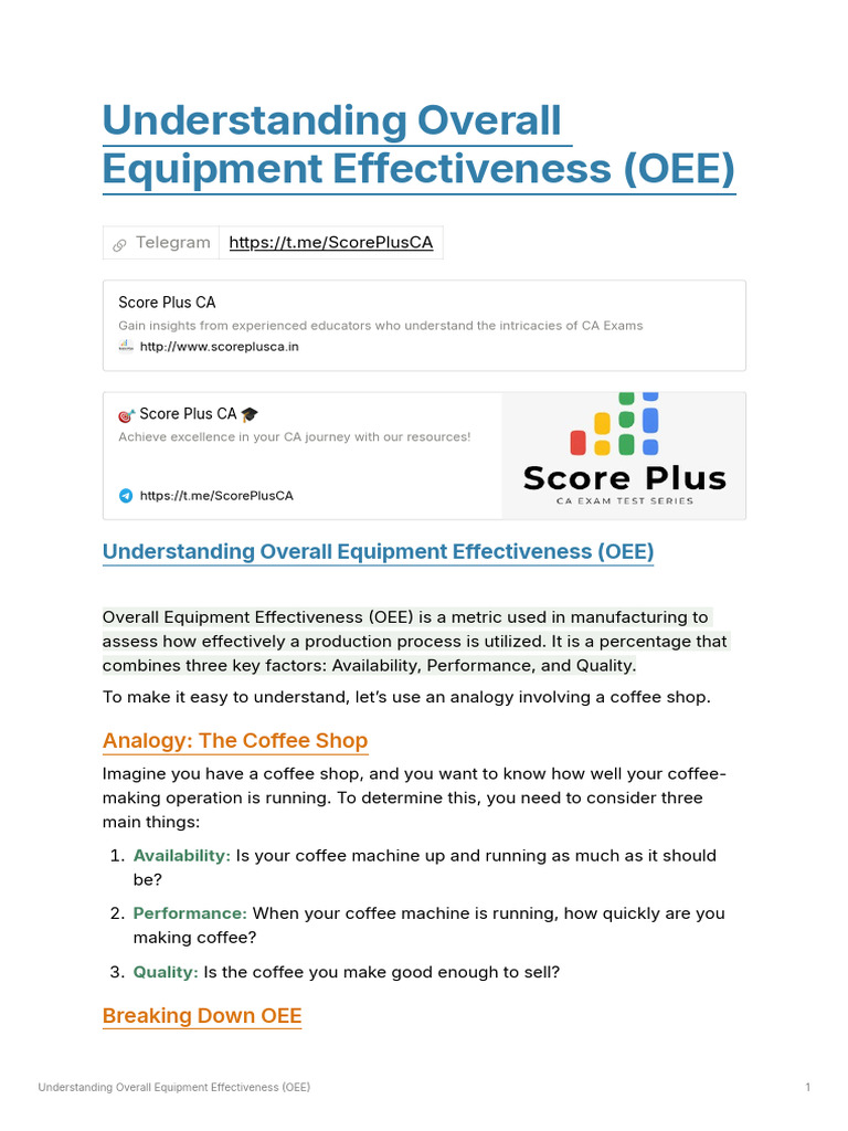 Overall Equipment Effectiveness (OEE) Reverse Calculation | PDF