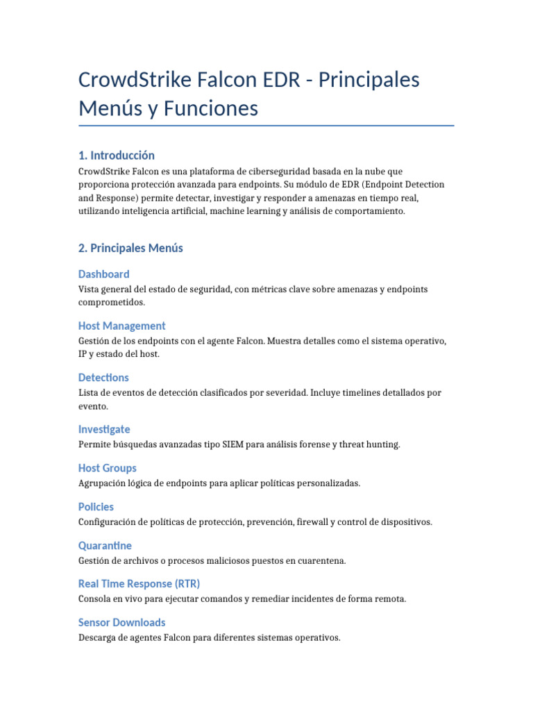 Funciones Clave de CrowdStrike Falcon EDR | PDF